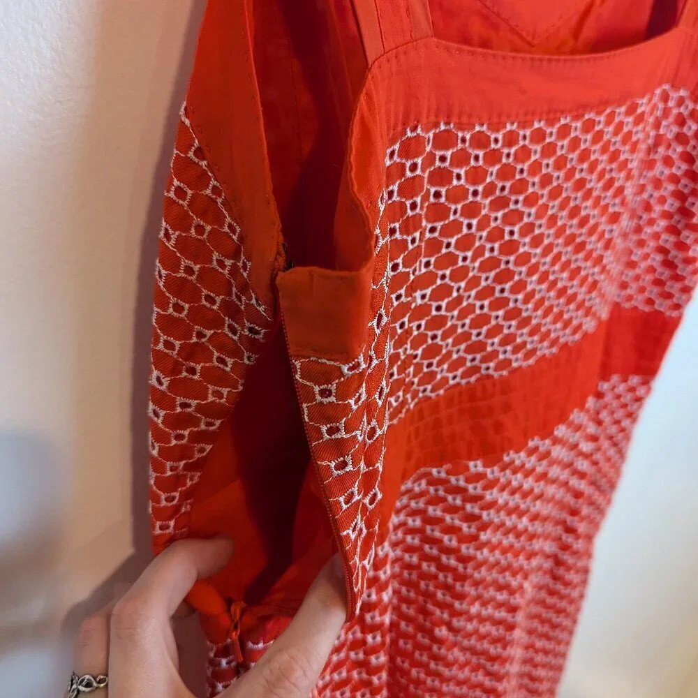 Tory Burch | Dresses | Tory Burch Berdine Orangewhite Eyelet Dress Sz ...